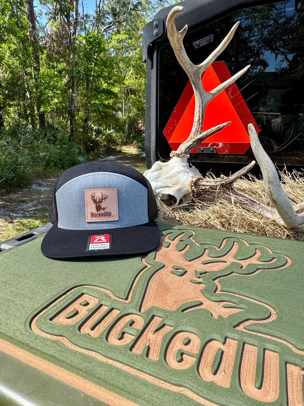 BuckedUp® Leather Patch 7 Panel Hi Profile Charcoal with Grey Front an – BuckedUp Apparel